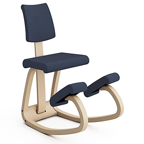 Varier Variable Plus Balans The Original Ergonomic Kneeling Chair with a Backrest for Home Office (Blue Revive Fabric with Natural Ash Base)