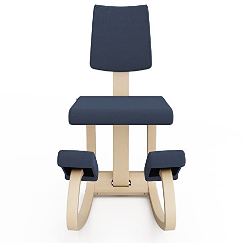 Varier Variable Plus Balans The Original Ergonomic Kneeling Chair with a Backrest for Home Office (Blue Revive Fabric with Natural Ash Base)