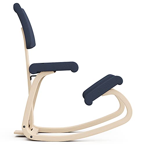 Varier Variable Plus Balans The Original Ergonomic Kneeling Chair with a Backrest for Home Office (Blue Revive Fabric with Natural Ash Base)