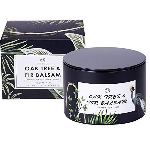 Chloefu LAN Christmas Festival Candle, Oak Tree & Fir Balsam Scented Candle, Smoky Cedarwood Oakmoss, Large Luxury Soy Candle, Highly Scented, 90 Hours Long Burning, 12.4 Oz Wood Wicked Candles