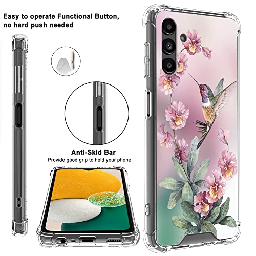 OOK Clear Case Compatible with Samsung Galaxy A13 5G, Pink Hummingbird Pattern Flexible TPU Shockproof Anti-Scratch Bumper Transparent Cover for Galaxy A13 5G with Ring Kickstand