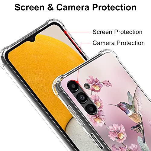 OOK Clear Case Compatible with Samsung Galaxy A13 5G, Pink Hummingbird Pattern Flexible TPU Shockproof Anti-Scratch Bumper Transparent Cover for Galaxy A13 5G with Ring Kickstand