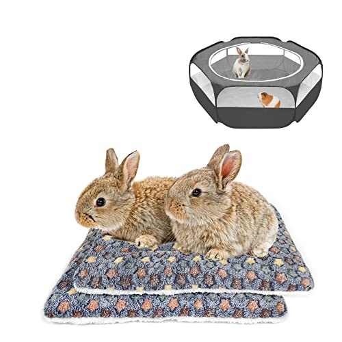 Amakunft 2 Pcs Guinea Pig & Rabbit Bed Mats & Guinea Pig Playpen with Cover, Hamster Playpen with Top, Rabbit Pop Up Playpen with Roof