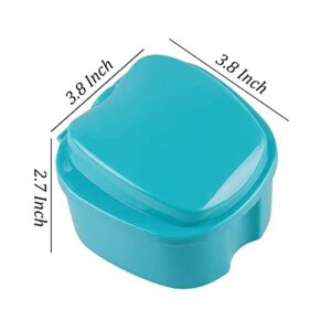 OBTANIM 2 Pack Denture Bath Cup Case Box Holder Storage Soak Container with Strainer Basket for RetainersTravel False Teeth Cleaning (White, Blue)