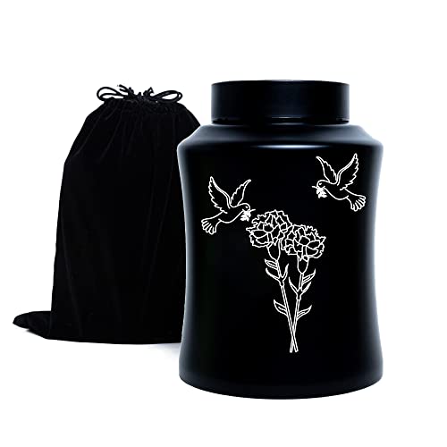 Floral Funeral Urns Black Home Decorative Urns for Ashes Men Female Large Cremation Urn,Sharing Urns for Cemetery Burial or Niche with Black Velvet Bag