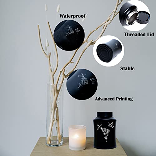 Floral Funeral Urns Black Home Decorative Urns for Ashes Men Female Large Cremation Urn,Sharing Urns for Cemetery Burial or Niche with Black Velvet Bag