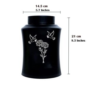 Floral Funeral Urns Black Home Decorative Urns for Ashes Men Female Large Cremation Urn,Sharing Urns for Cemetery Burial or Niche with Black Velvet Bag