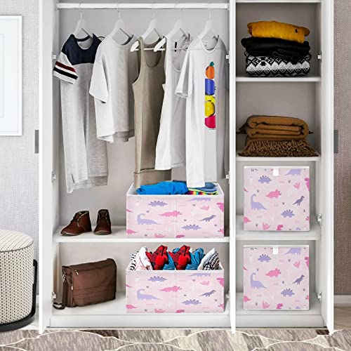 Kigai Pink Cartoon Dinosaur Cube Storage Bins - 11x11x11 in Large Foldable Cubes Organizer Storage Basket for Home Office, Nursery, Shelf, Closet