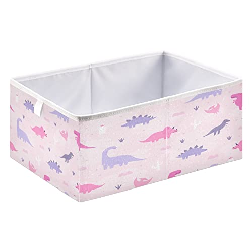 Kigai Pink Cartoon Dinosaur Cube Storage Bins - 11x11x11 in Large Foldable Cubes Organizer Storage Basket for Home Office, Nursery, Shelf, Closet