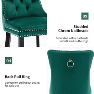 Dining Chairs Set of 4, Modern Upholstered Velvet Dining Room Chairs with Ring Pull Trim and Button Back,Luxury Tufted Dining Chair for Living Room,Kitchen(Green)