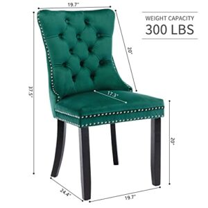 Dining Chairs Set of 4, Modern Upholstered Velvet Dining Room Chairs with Ring Pull Trim and Button Back,Luxury Tufted Dining Chair for Living Room,Kitchen(Green)