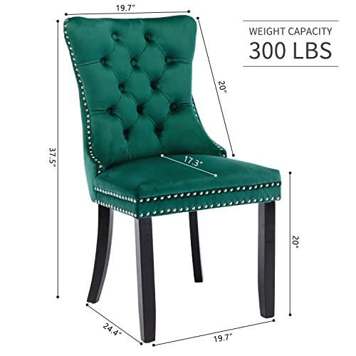 Dining Chairs Set of 4, Modern Upholstered Velvet Dining Room Chairs with Ring Pull Trim and Button Back,Luxury Tufted Dining Chair for Living Room,Kitchen(Green)