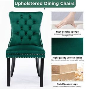 Dining Chairs Set of 4, Modern Upholstered Velvet Dining Room Chairs with Ring Pull Trim and Button Back,Luxury Tufted Dining Chair for Living Room,Kitchen(Green)