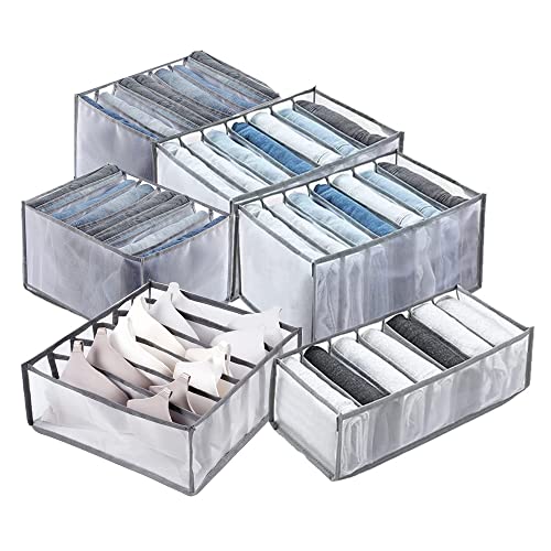 6 Packs Clothes Drawer Organizer,Closet Organization,Clothes Organizer for Folded Clothes,Mesh Separation Box for Thin Jeans,Foldable Closet Drawer Storage Box,for Thin Jeans,Pants,T-Shirts,Leggings