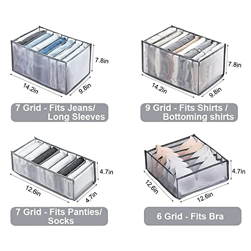 6 Packs Clothes Drawer Organizer,Closet Organization,Clothes Organizer for Folded Clothes,Mesh Separation Box for Thin Jeans,Foldable Closet Drawer Storage Box,for Thin Jeans,Pants,T-Shirts,Leggings