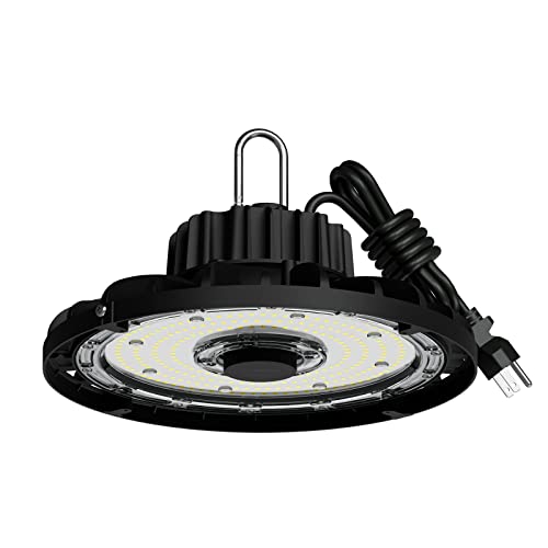 Adiding UFO LED High Bay Light 150W Bright 150lm/W 22500 Lumens 5000K Daylight Shop Lights Fixture IP65 Waterproof with Power Cable, Carabiner Hanging Hook, Motion Sensor Optional for Warehouse Barn