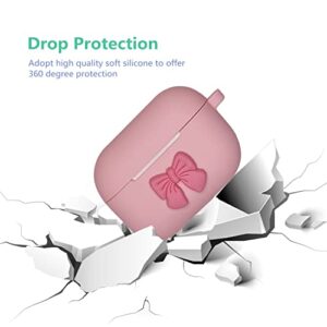 Case for AirPods 3 Case Cover with Bow Pearl Wrist Keychain, Cute Bowknot Protective Silicone Skin for Women Girl Teens with Apple 2021 Latest AirPod 3rd Generation Charging Case (Pink)