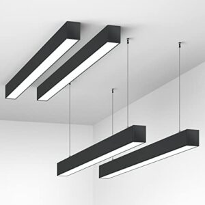 barrina led linear light, 0-10v dimmable hanging light fixtures, 2700k 4000k 5000k color changing, 4ft linkable shop office light, seamless connection, etl listed, 4 pack black, 5568-0-10v series