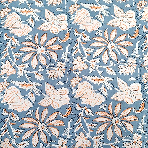 Trade Star Indian Hand Block Floral Print Fabric Lovely 3 Yard Running Natural Dyes Fabric 100% Soft Cotton Fabric for Sewing Crafting Ethnic Handmade Dressmaking Fabric by The Yard (Block Print - 5)