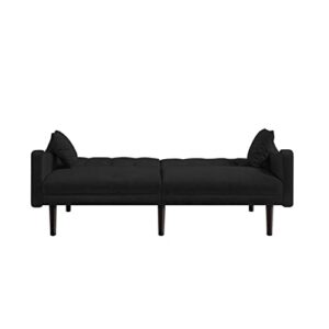 EMKK Futon Sofa Sleeper Velvet with 2 Pillows,Adjustable Backrest Loveseat,Upholstered 2-Seater Couch Convertible Sofá Bed for Living Room, Small Space, Apartment, Dorm, Office, Black 72.8”