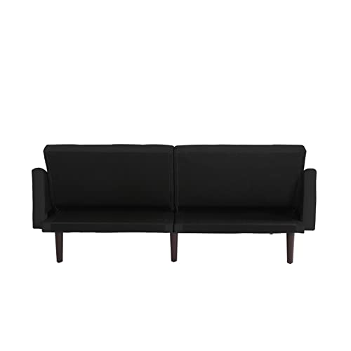 EMKK Futon Sofa Sleeper Velvet with 2 Pillows,Adjustable Backrest Loveseat,Upholstered 2-Seater Couch Convertible Sofá Bed for Living Room, Small Space, Apartment, Dorm, Office, Black 72.8”