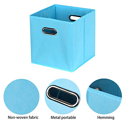 Yunkeeper 11 Inch Cube Storage Bins,Black Fabric Cubes Organizer Baskets with Handle, Foldable Basket for Closet or Collapsible Storage Box, 11x11x11 Set of 4 (Blue)