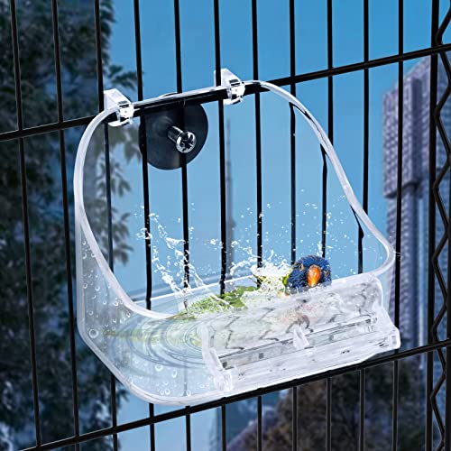 Acrylic Hanging Bird Bath Bird Caged Parrot Bathing Tub, Bird Cage Accessory Bathing Tub Bath for Small Brids Parakeet Canary Budgerigar Lovebirds (with Fixing Screws) (1PCS Transparent)