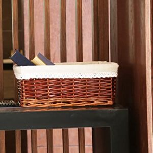 Handmade Wicker Storage Baskets Set, Shelf Baskets Woven Decorative Storage Bins Baskets Organizing Baskets, Nesting Baskets with Linings for Home (Brown)