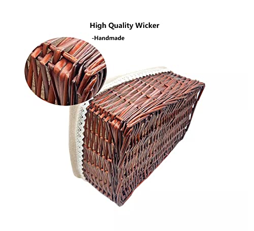 Handmade Wicker Storage Baskets Set, Shelf Baskets Woven Decorative Storage Bins Baskets Organizing Baskets, Nesting Baskets with Linings for Home (Brown)