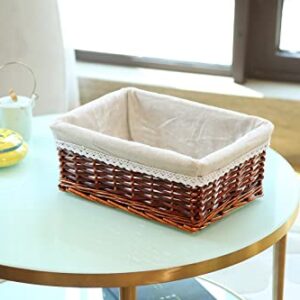 Handmade Wicker Storage Baskets Set, Shelf Baskets Woven Decorative Storage Bins Baskets Organizing Baskets, Nesting Baskets with Linings for Home (Brown)