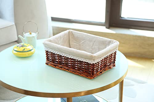 Handmade Wicker Storage Baskets Set, Shelf Baskets Woven Decorative Storage Bins Baskets Organizing Baskets, Nesting Baskets with Linings for Home (Brown)