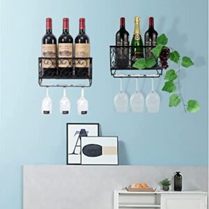 KNC Wall Mounted Wine Rack, Metal Bottle & Glass Holder with Hanging Stemware Glasses, Kitchen,Restaurant Living Room Décor,Storage Rack (Samll(25cm/9.84in))