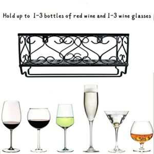 KNC Wall Mounted Wine Rack, Metal Bottle & Glass Holder with Hanging Stemware Glasses, Kitchen,Restaurant Living Room Décor,Storage Rack (Samll(25cm/9.84in))