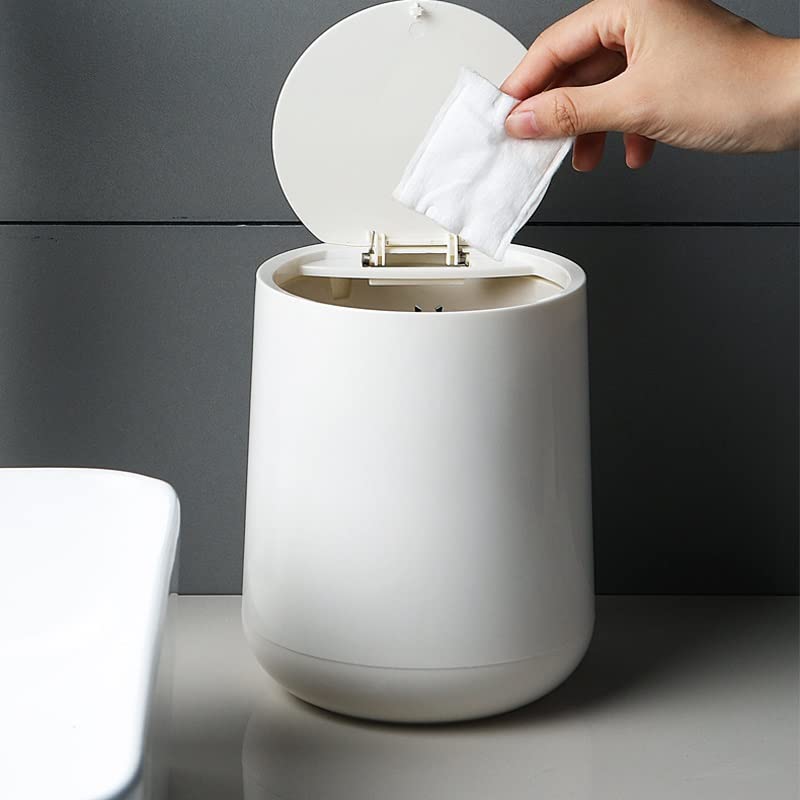 XDCHLK Small Round Plastic Trash Can Wastebasket Garbage Container Bin with Swing Top Lid for Bathrooms Kitchens Home Offices