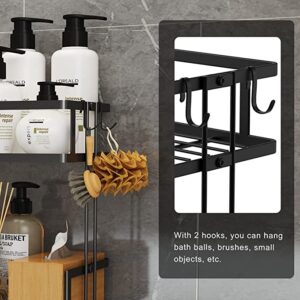 HAZYJT Over The Toilet Storage Bathroom Shelf, 2 Tier Organizer with Paper Holder, Shelves Hooks, Above Rack, No Drilling Wall Mounting Space Saver Black