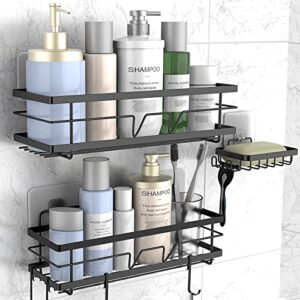 jeydacitta 2023 new shower caddy shelves,bathroom organizer, no drilling rustproof stainless steel adhesive larger shower organizer for bathroom kitchen storage, 2 pack matte black