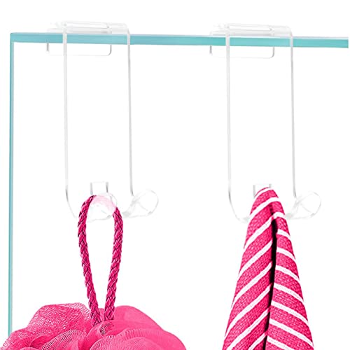 My Space Organizers Acrylic Shower Hooks (2 Pack) Razor Holder to Hang Towel Loofah Washcloth Hook, for Use On Bathroom Frameless Glass Shower Door