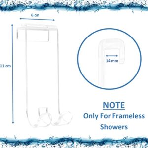 My Space Organizers Acrylic Shower Hooks (2 Pack) Razor Holder to Hang Towel Loofah Washcloth Hook, for Use On Bathroom Frameless Glass Shower Door