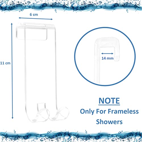 My Space Organizers Acrylic Shower Hooks (2 Pack) Razor Holder to Hang Towel Loofah Washcloth Hook, for Use On Bathroom Frameless Glass Shower Door