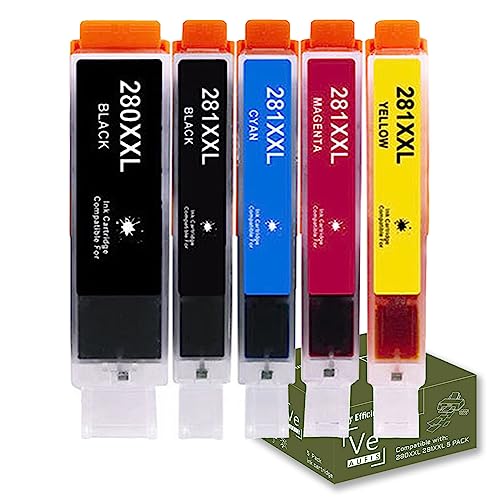 5 Pack 280XXL/281XXL Compatible Ink Cartridge Replacement for Canon Printer 281 281XXL CLI-281XXL CLI-281 XXL Compatible with PIXMA TS6120 TS6220 TS6320 TR7520 TS8120 TR8520 TS9120