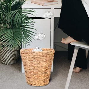 SEWACC Woven Water Hyacinth Wicker Waste Basket Natural Woven Trash Can Round Wastebasket Garbage Bin for Bathroom Essentials Sundries Laundry 27cm