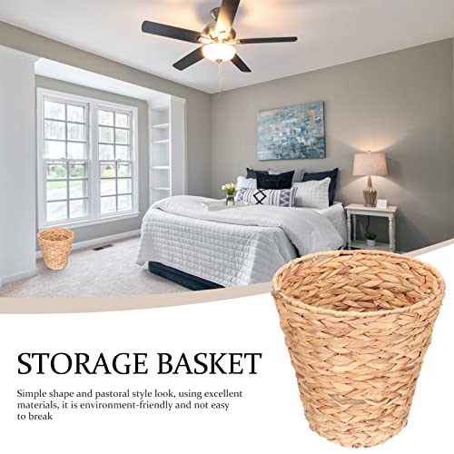 SEWACC Woven Water Hyacinth Wicker Waste Basket Natural Woven Trash Can Round Wastebasket Garbage Bin for Bathroom Essentials Sundries Laundry 27cm