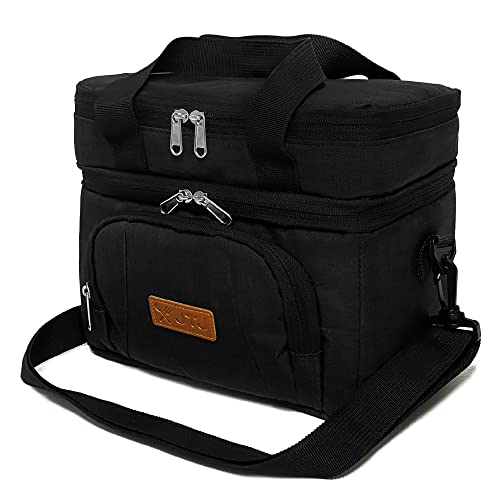 JTJ Lunch Box Women Men,Double Deck Reusable Lunch Bags With Adjustment Shoulder Strap Oil-proof Leakproof Insulated Cooler Bag