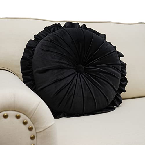 Eismodra Round Throw Pillows,Floor Fall Decorative Pillows,Velvet Flower Couch Pillow for Home Living Room Bed Chair,Sofa Pillow Covers with Inserts Included (16''x16''/Round, Black)