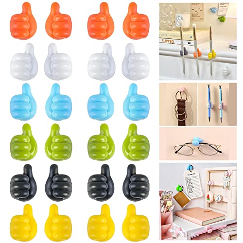 24 Packs Creative Silicone Thumb Wall Hook, New Multi-Functional Creative AdhesiveThumb Cable Clip Key Hook Wall Hook for Data Cable Headset KeyHook, Home Office Wall Storage