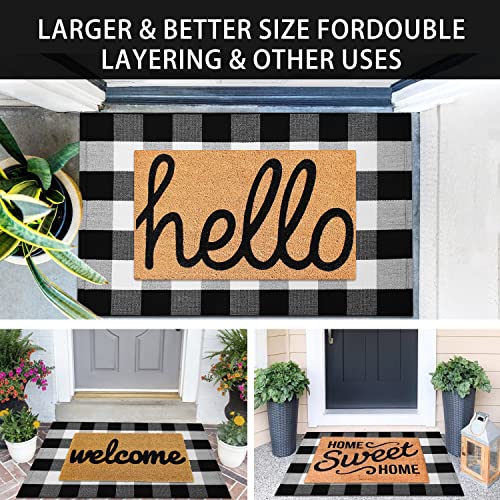 KOZYFLY Buffalo Plaid Area Rugs 27.5x43 Inches Black and White Checkered Rug Washable Front Door Mat Hand Woven Cotton Outdoor Rug Small Rug for Front Porch Kitchen Entryway Patio Bathroom