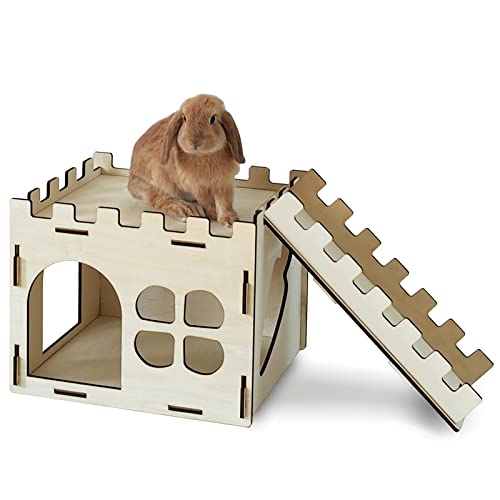 HIIMALEX Extra Large Sturdy Bunny Castle Hideout for Indoor Rabbits Play House with Stairs Round Edges Detachable Habitats for Rabbit Guinea Pig Chinchilla Hedgehog (Classic Castle with Ramp)