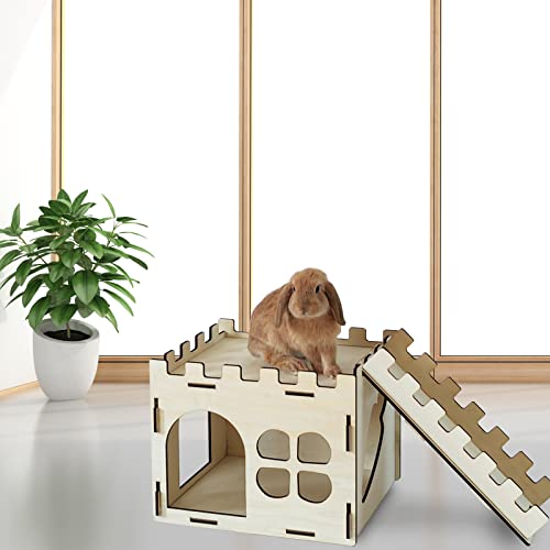 HIIMALEX Extra Large Sturdy Bunny Castle Hideout for Indoor Rabbits Play House with Stairs Round Edges Detachable Habitats for Rabbit Guinea Pig Chinchilla Hedgehog (Classic Castle with Ramp)