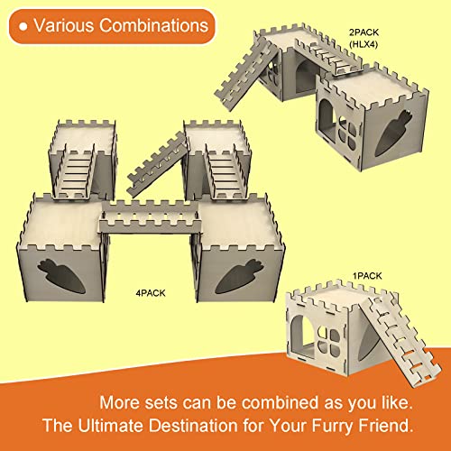 HIIMALEX Extra Large Sturdy Bunny Castle Hideout for Indoor Rabbits Play House with Stairs Round Edges Detachable Habitats for Rabbit Guinea Pig Chinchilla Hedgehog (Classic Castle with Ramp)