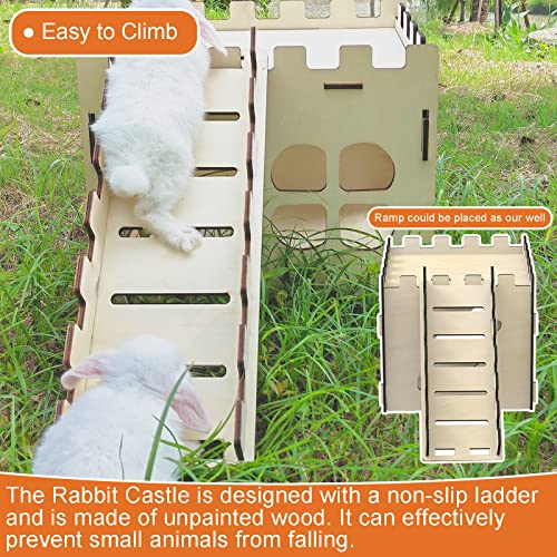 HIIMALEX Extra Large Sturdy Bunny Castle Hideout for Indoor Rabbits Play House with Stairs Round Edges Detachable Habitats for Rabbit Guinea Pig Chinchilla Hedgehog (Classic Castle with Ramp)